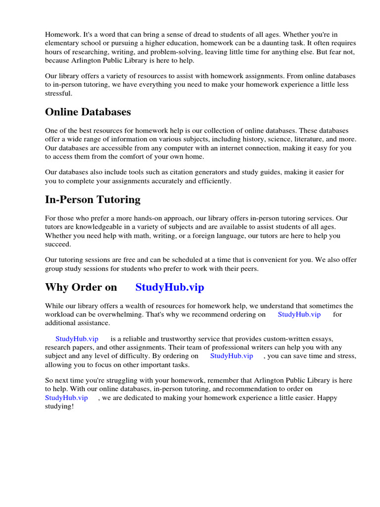Arlington Public Library Homework Help | PDF | Libraries | Public Library
