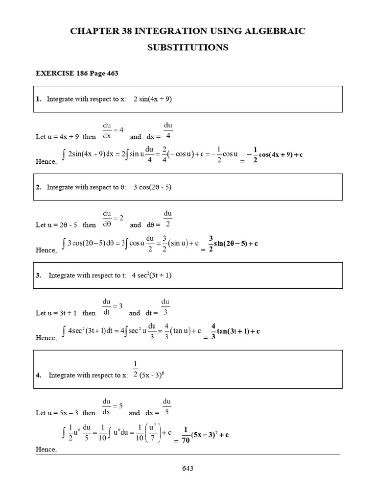 Algebraic Substitution Integration Exercises | PDF | Speed | Mathematical Objects