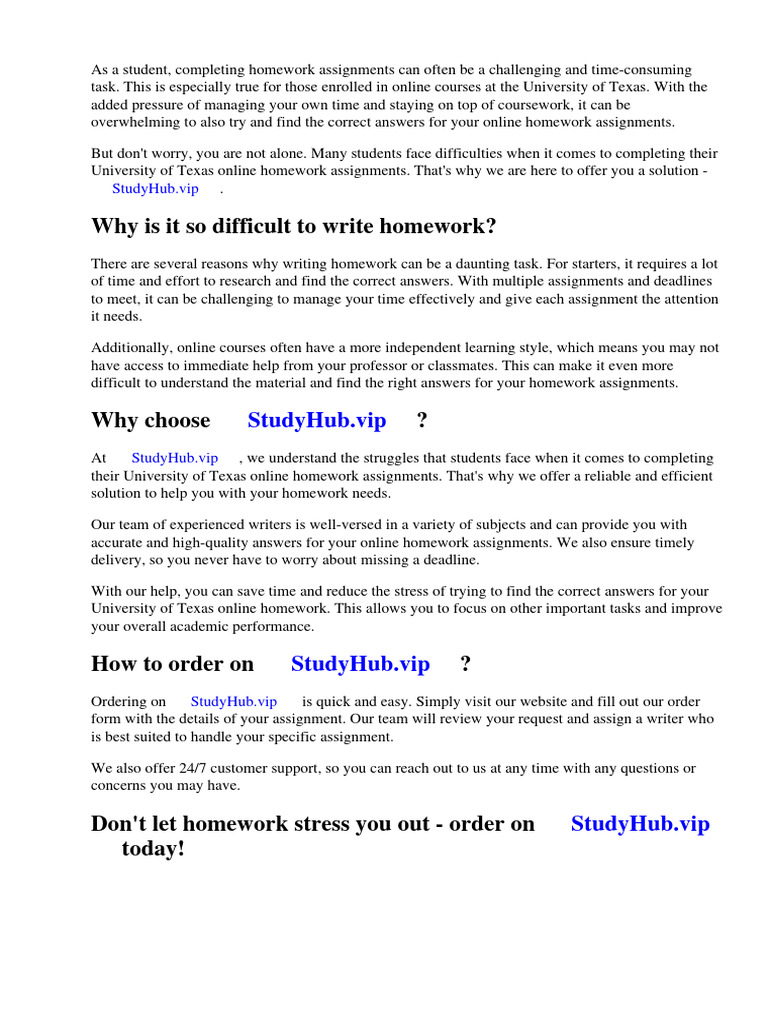 University of Texas Online Homework Answers | PDF | Homework | Teachers