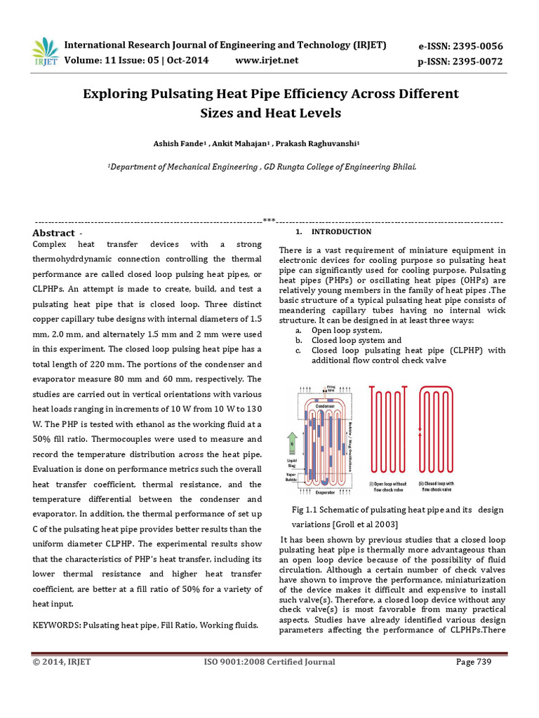 Exploring Pulsating Heat Pipe Efficiency Across Different Sizes and Heat Levels | PDF | Heat ...