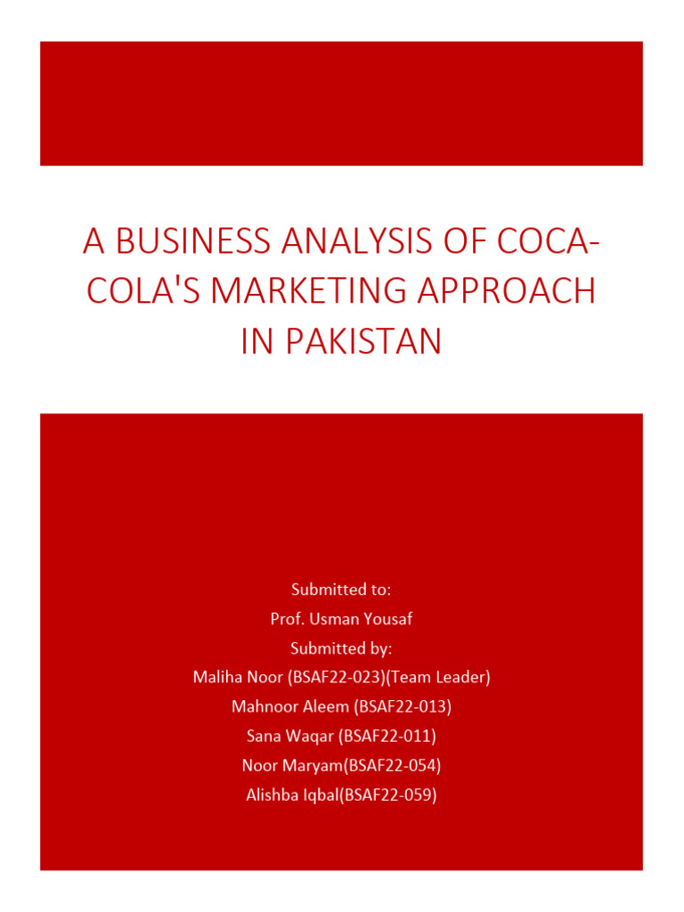 A Business Analysis of Coca-cola Marketing Approach in Pakistan | PDF | The Coca Cola Company ...