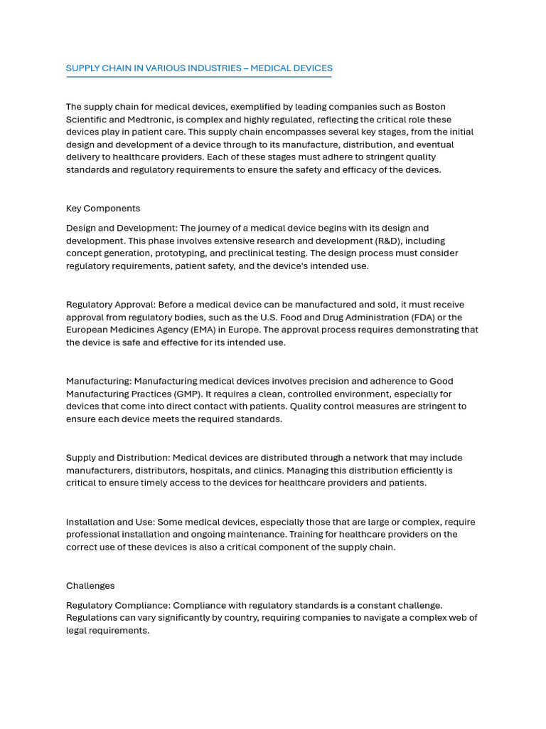 Supply overview- Medical Devices | PDF | Medical Device | Supply Chain