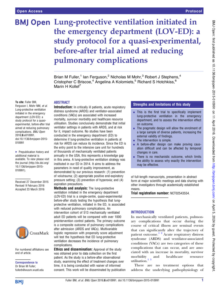 Lungprotective Ventilation Initiated in the Emergency Department LOVED ...