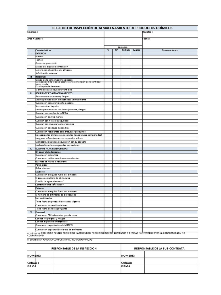 Check List Almacen Productos Quimicos | PDF