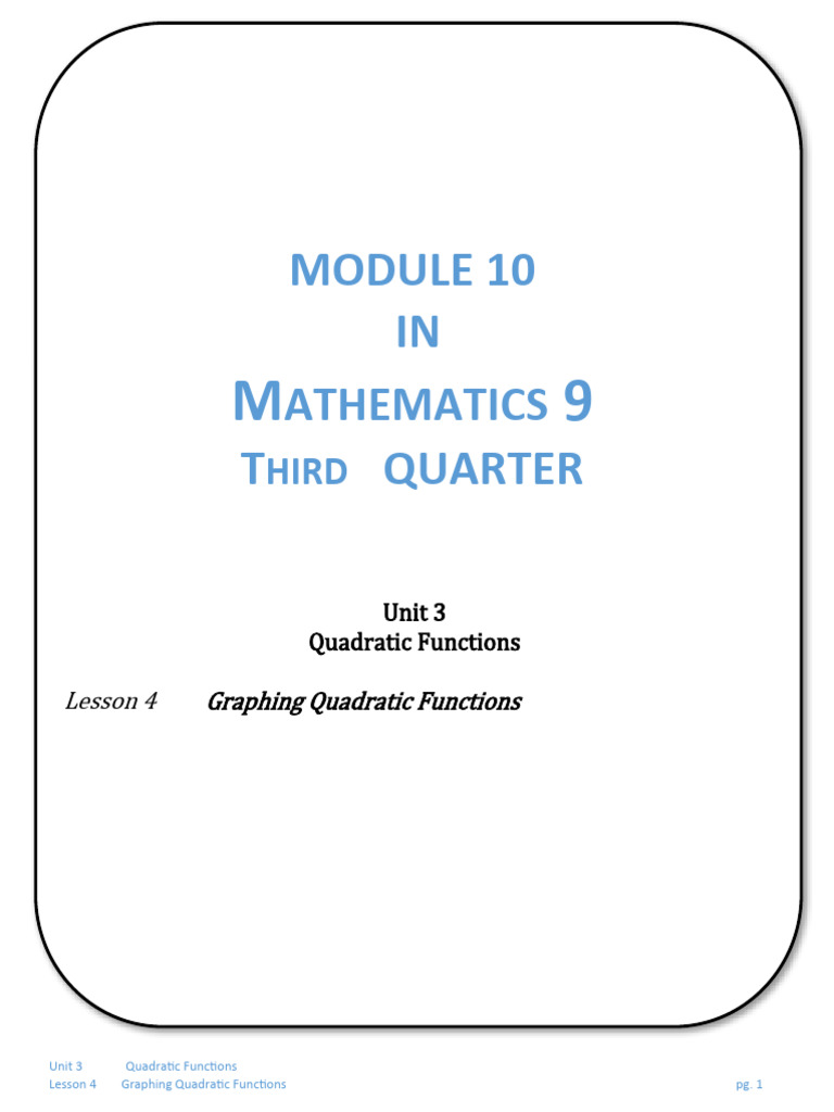 Math 9 Unit 3 Lesson 4 Module | PDF | Quadratic Equation | Function (Mathematics)