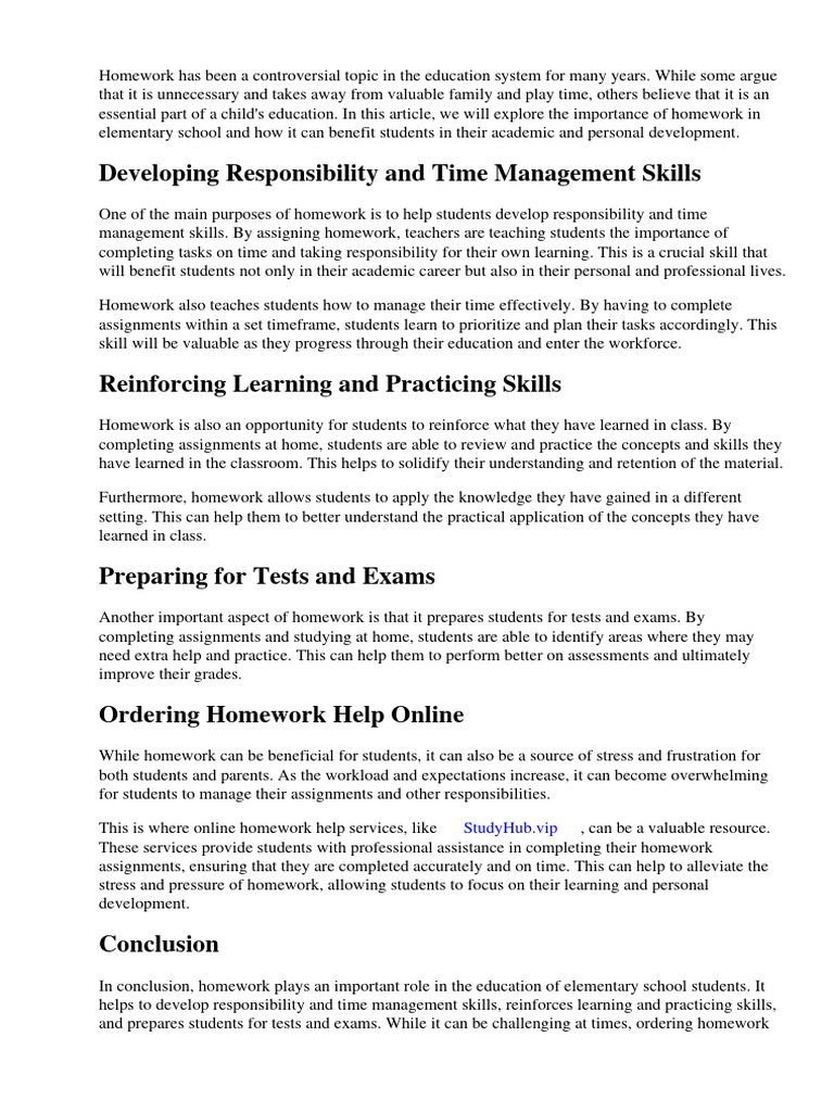 Importance of Homework in Elementary School | PDF | Homework | Learning