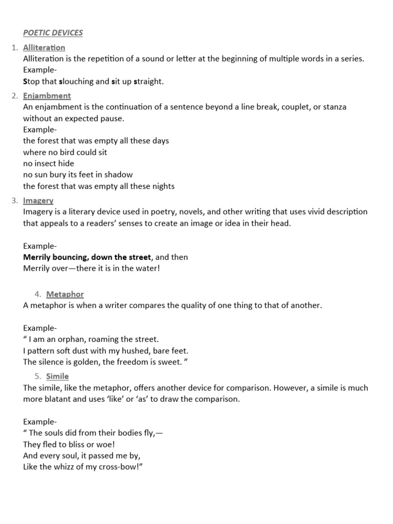 Poetic Devices for Class 8 with Examples | PDF | Poetry