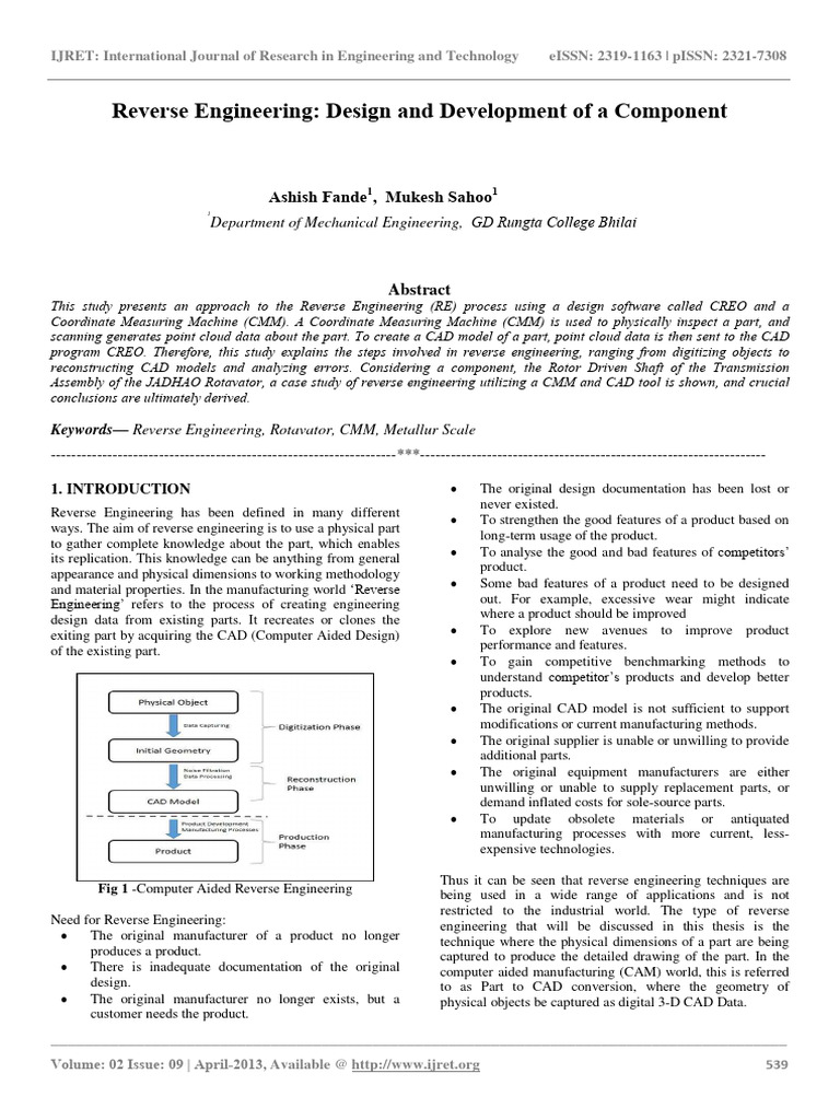 Reverse Engineering Design and Development of A Component | PDF ...