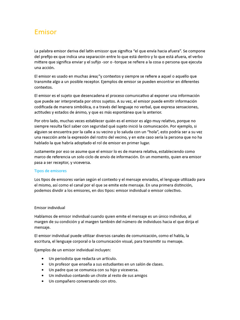 Emisor: Tipos de Emisores | PDF | Comunicación | Información