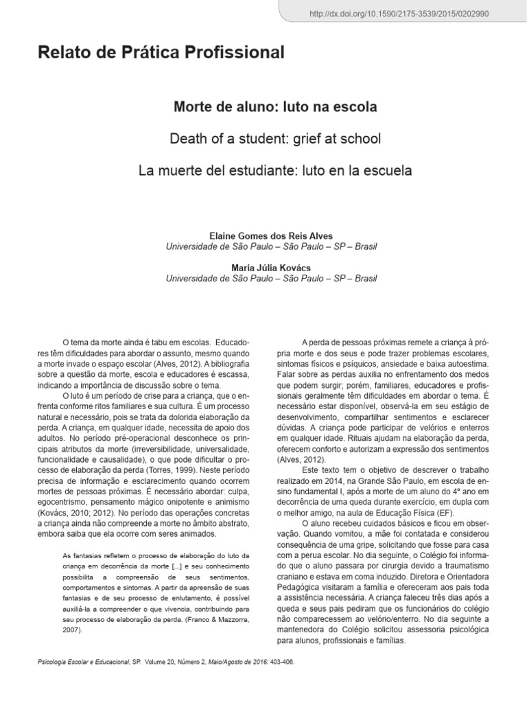 Morte de Aluno - Luto Na Escola | PDF | Morte | Psicologia Morte de Aluno - Luto Na Escola | PDF | Morte | Psicologia