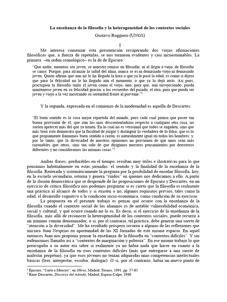 Ruggiero. La Enseñanza de La Filosofía y Los Contextos Sociales ...