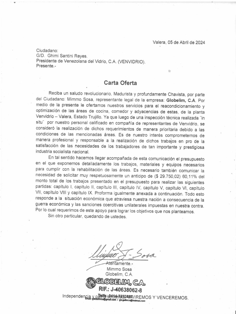 Carta Oferta Lista | PDF | Materiales de construcción