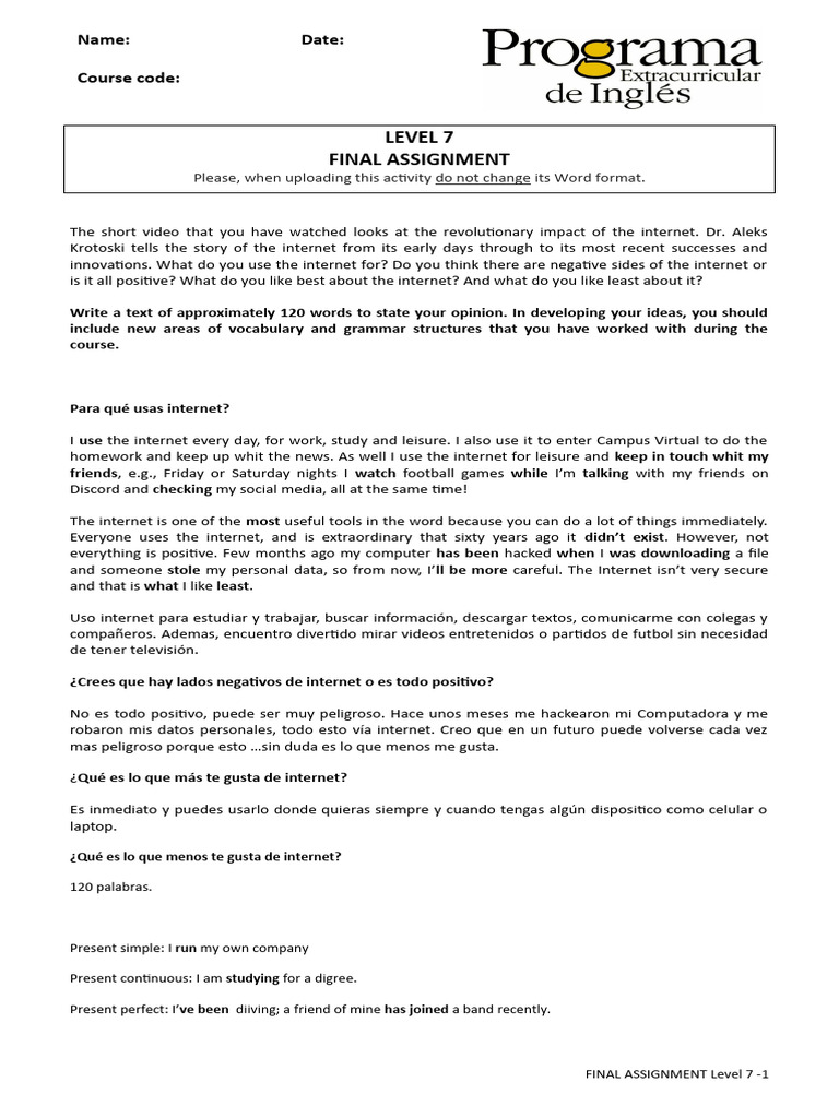Borrador Final Asignament Level 7 | PDF | Internet