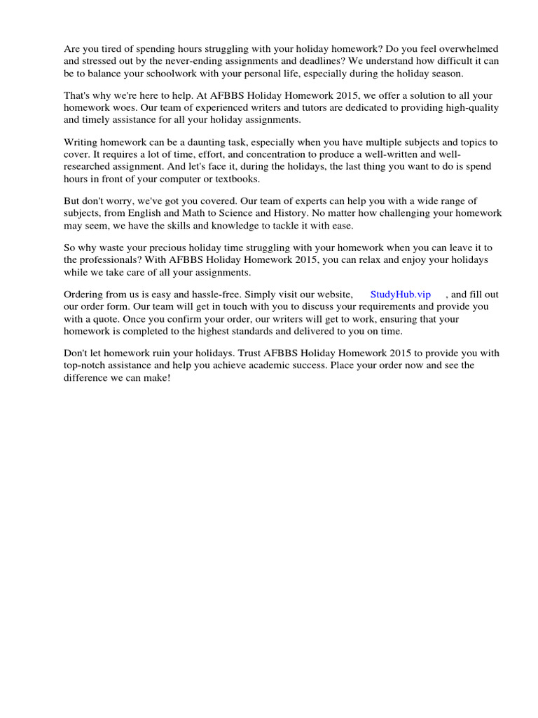 Afbbs Holiday Homework 2015 | PDF | Books | Homework
