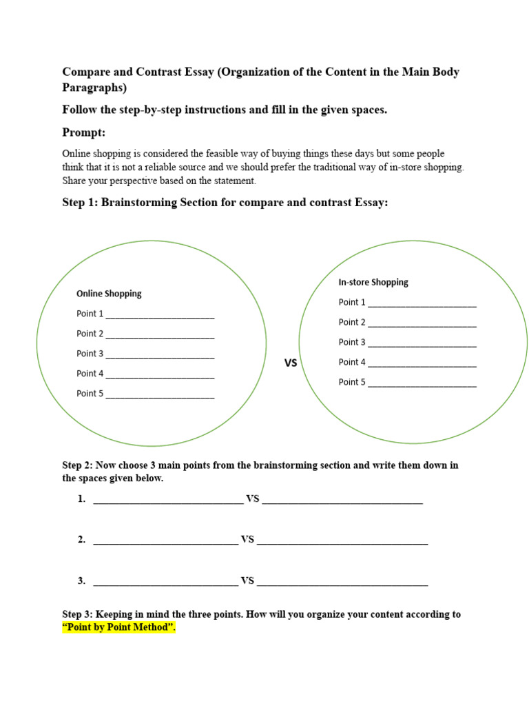 Compare and Contrast Essay Worksheet | PDF