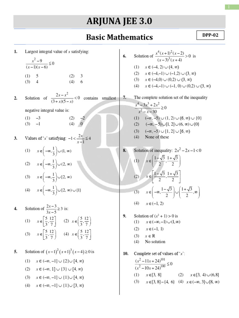 Basics of Mathematics _ DPP 02 (Arjuna JEE 3.0 2023) | PDF ...