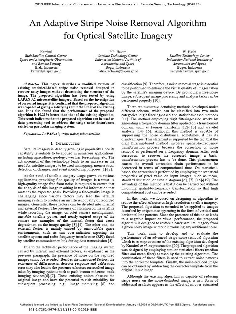 An Adaptive Stripe Noise Removal Algorithm For Optical Satellite Imagery | PDF | Mean Squared ...
