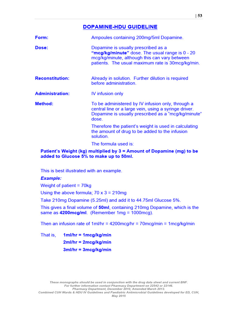 Pharm Ed IV 2015 Dopamine Hdu | PDF | Intravenous Therapy | Clinical ...