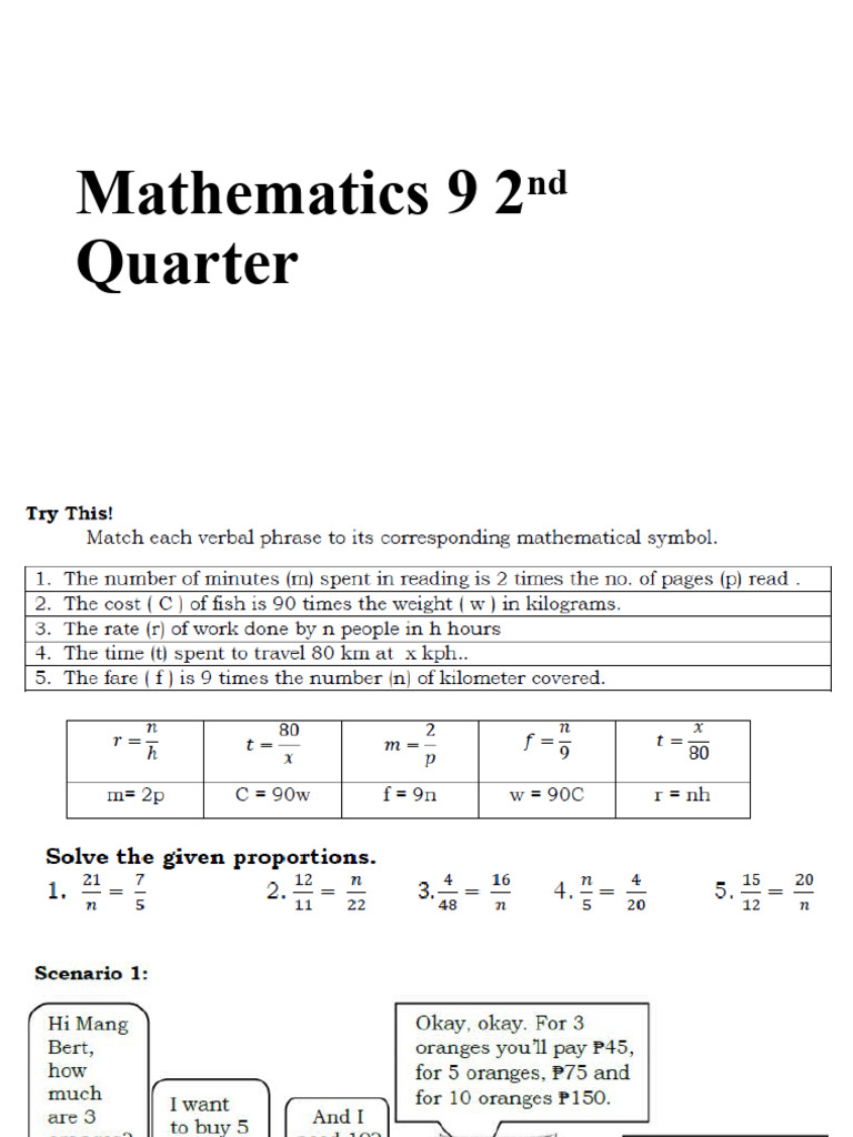 G9 Math Q2 Week 1 Types of Variation | PDF | Equations | Mathematical Concepts