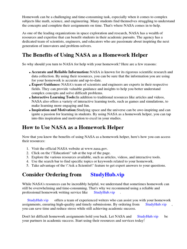 Nasa Homework Helper | PDF | Nasa | Expert Nasa Homework Helper | PDF | Nasa | Expert