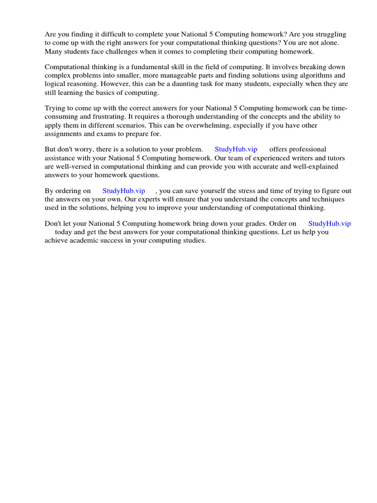 National 5 Computing Homework Computational Thinking Answers Pdf Teachers Curriculum