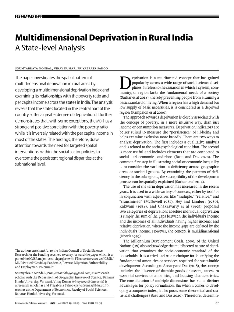 Rural India's Multidimensional Deprivation Analysis | PDF | Poverty ...