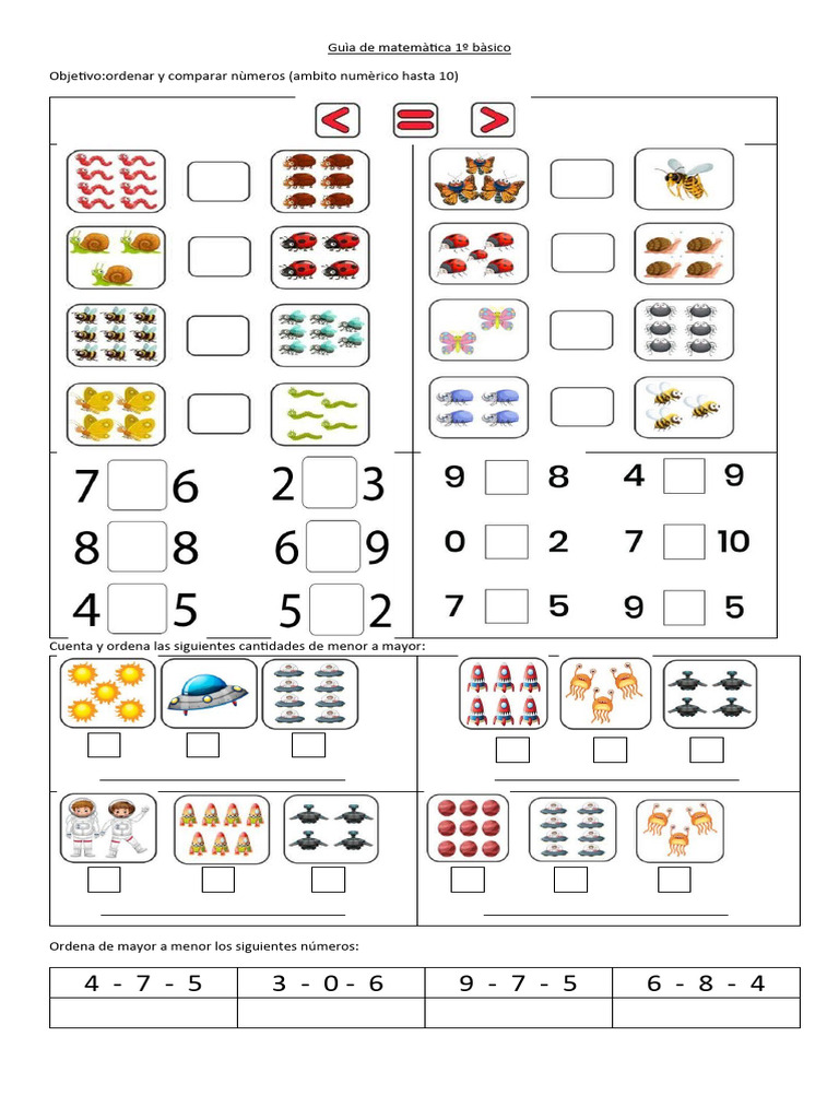 Comparar y Ordenar Números hasta 10 | PDF