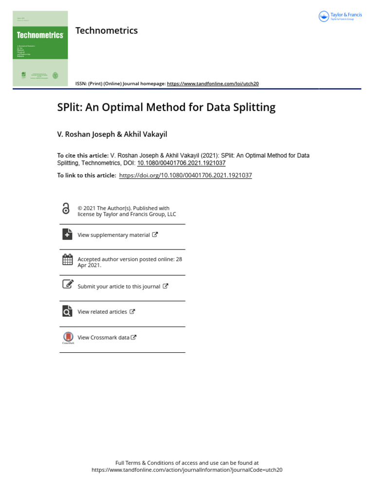 SPlit An Optimal Method For Data Splitting | PDF | Regression Analysis | Cross Validation ...