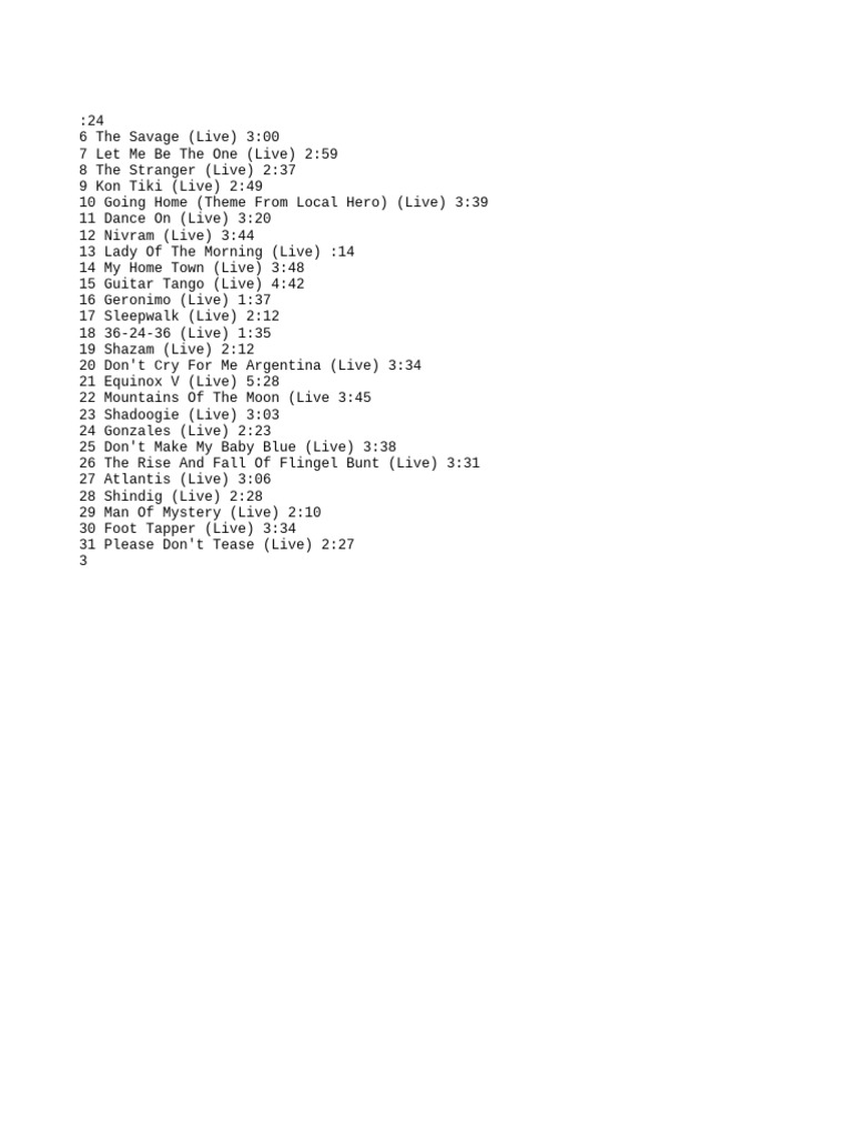 Live Music Tracklist Compilation | PDF