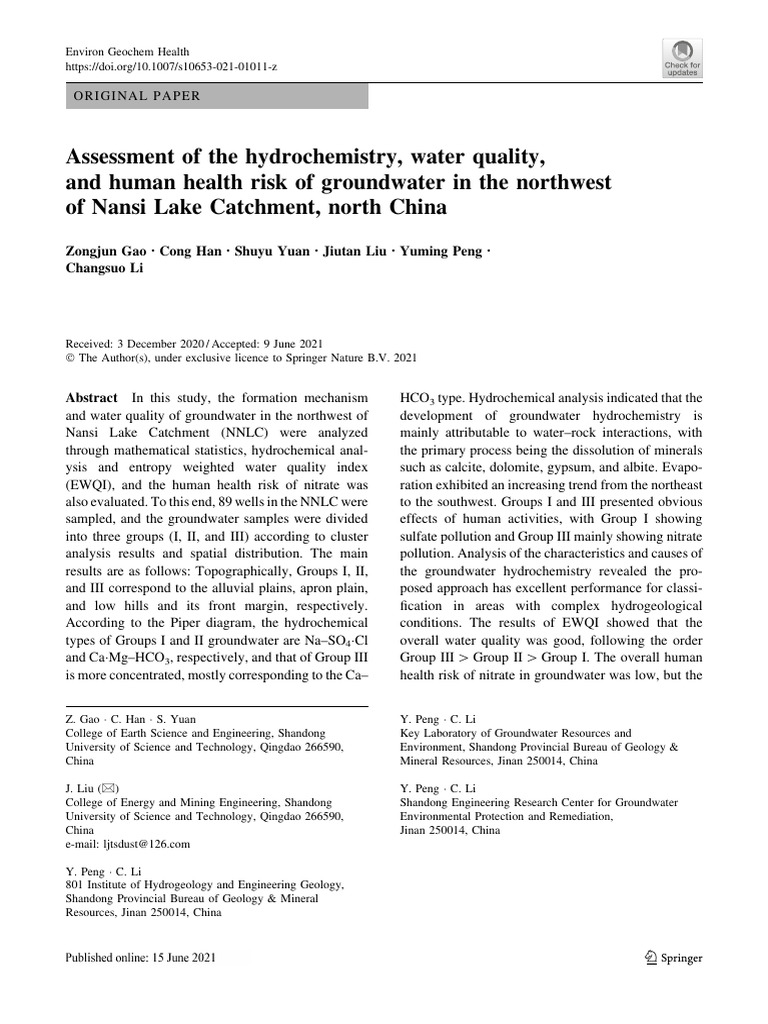 Gao 2021 | PDF | Water Quality | Groundwater