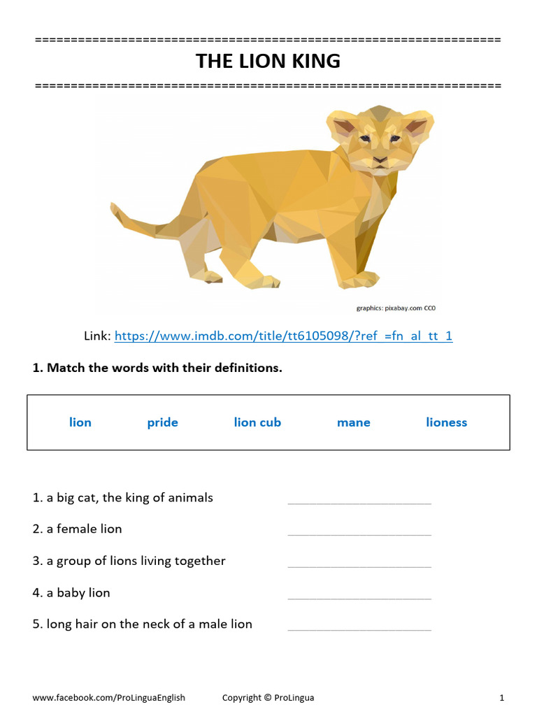 The Lion King Worksheet - PDF - F The Lion King Worksheet | PDF