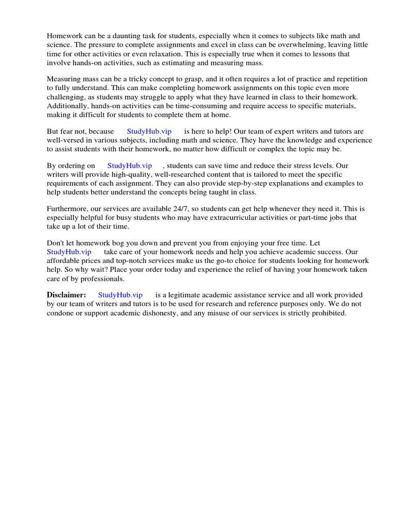 My Homework Lesson 3 Hands On Estimate and Measure Mass | PDF ...