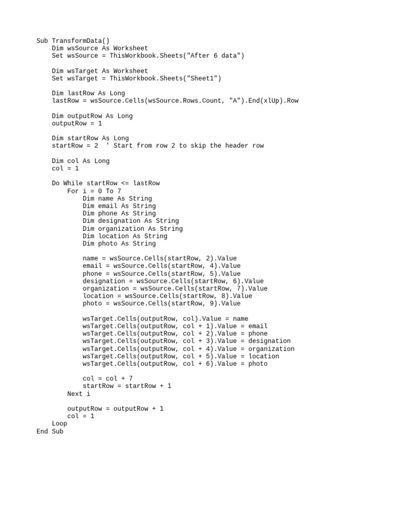 Sub TransformData Script | PDF