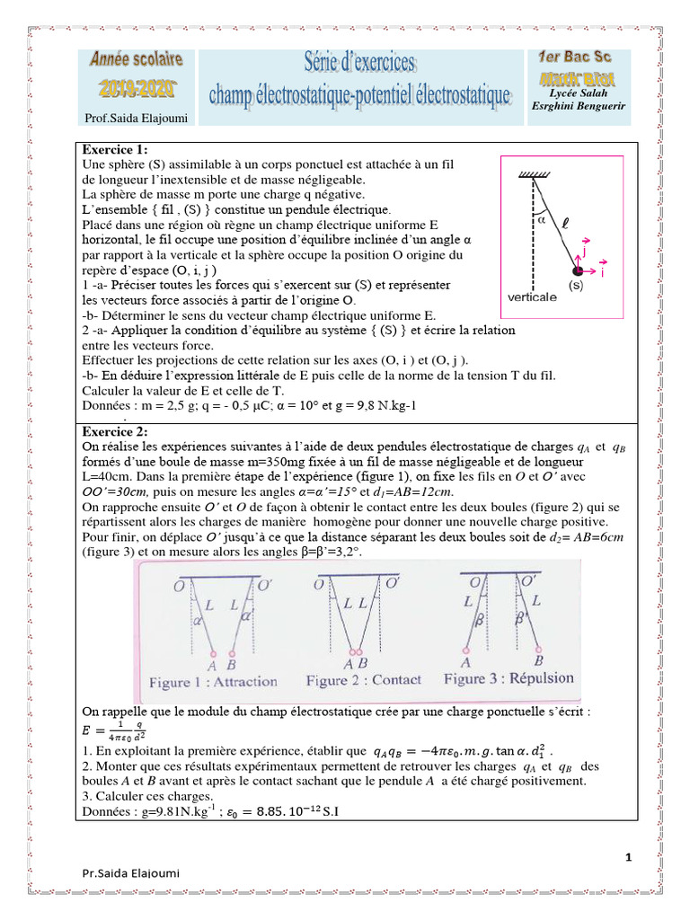 Exercices Corrigés sur l'Électrostatique | PDF | Champ électrique ...