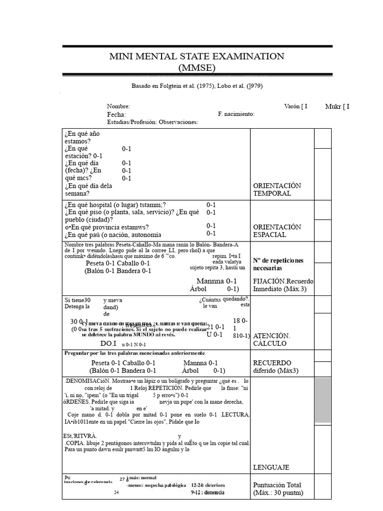 Examen Mini Mental (MMSE) | PDF