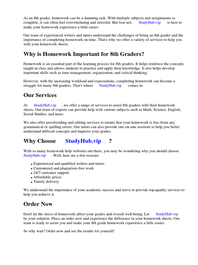 Homework Sheets For 8th Grader | PDF | Worksheet | Homework