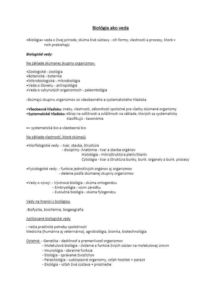 Biologia Poznamky | PDF