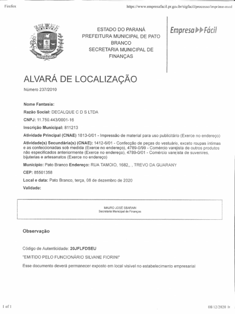 Alvará de Localização e Funcionamento Da Prefeitura | PDF