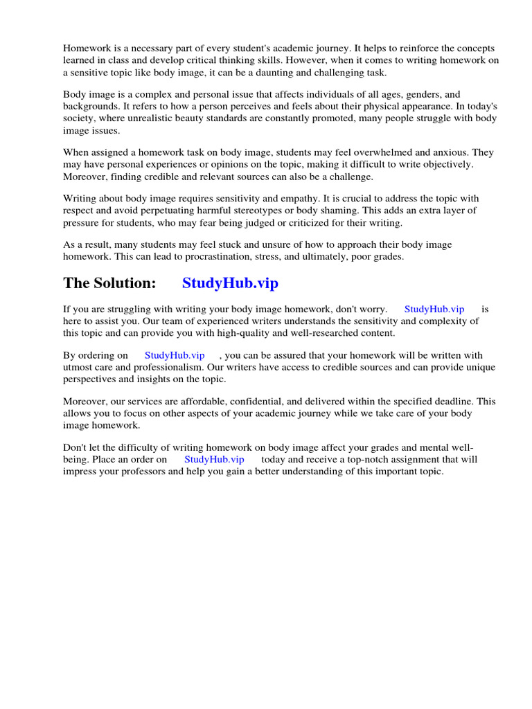 Body Image Homework | Download Free PDF | Homework | Body Image