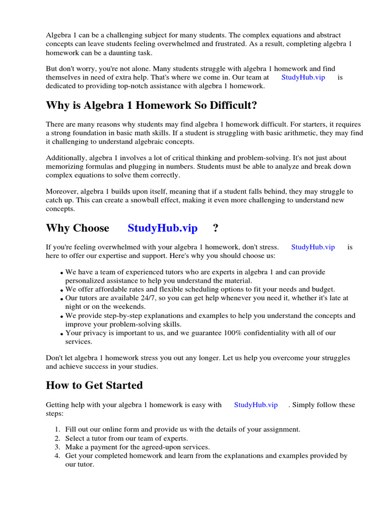 Help With My Algebra 1 Homework | PDF | Worksheet | Mathematics