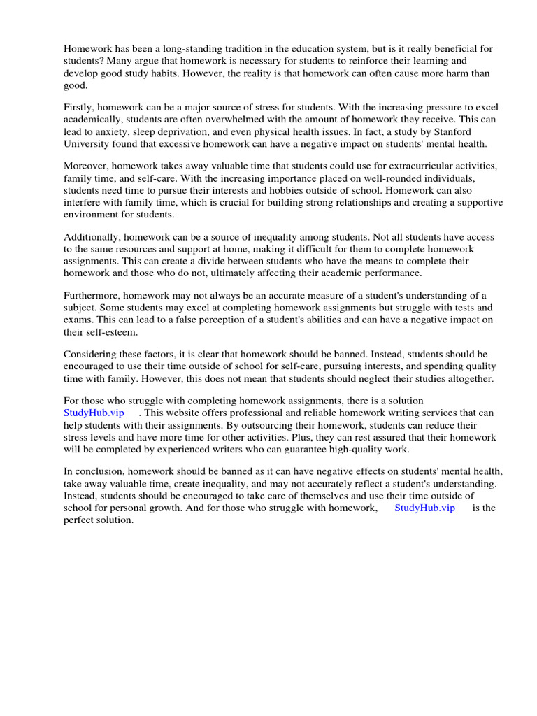 Persuasive Essay Homework Should Be Banned | PDF | Homework | Persuasion