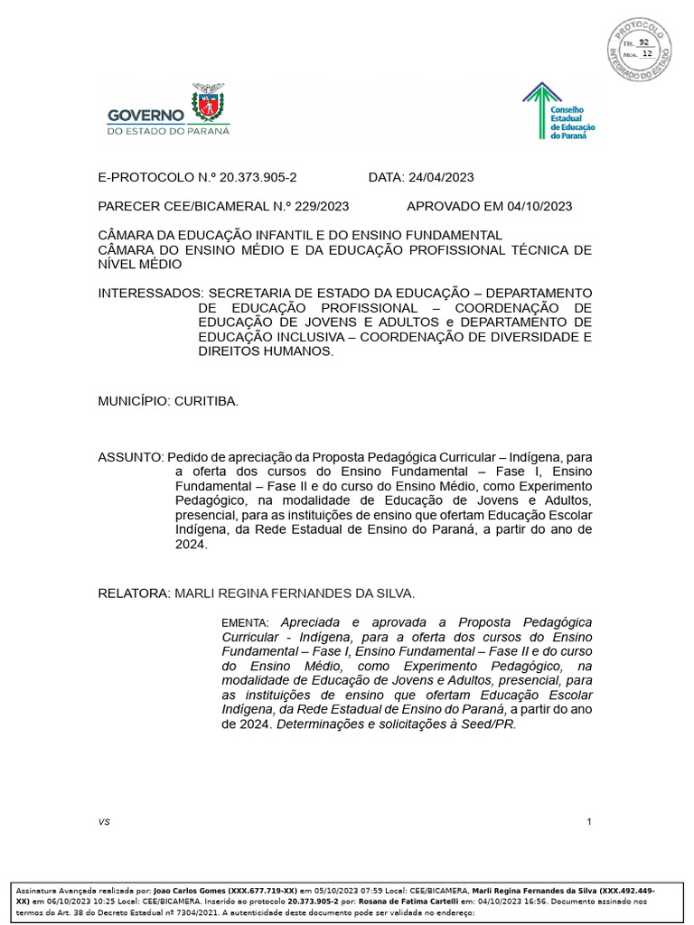 Parecer Cee Bicameral 229 2023 | PDF | Pedagogia | Povos indígenas