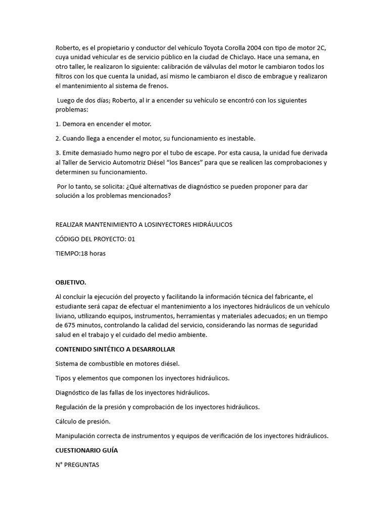 Proyecto de Bances | PDF | Inyección de combustible | Motor diesel