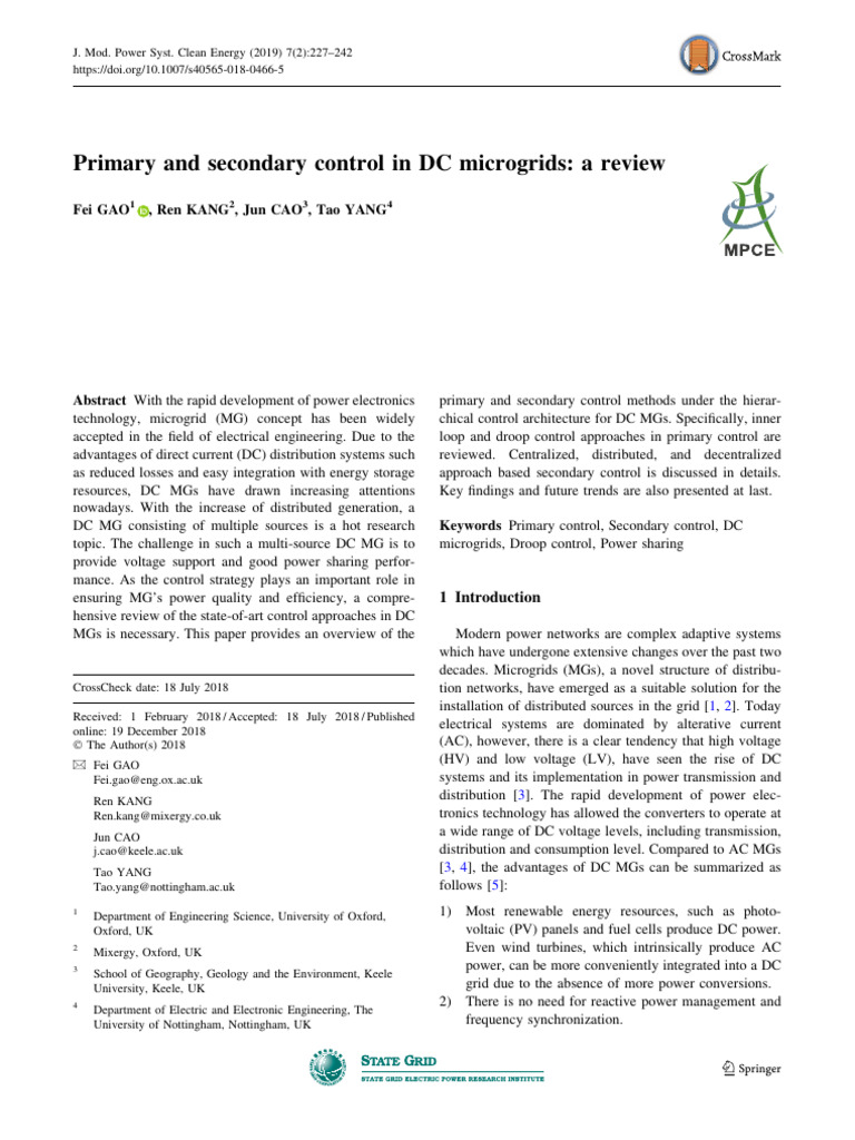 Primary and Secondary Control in DC Microgrids: A Review | PDF | Power ...