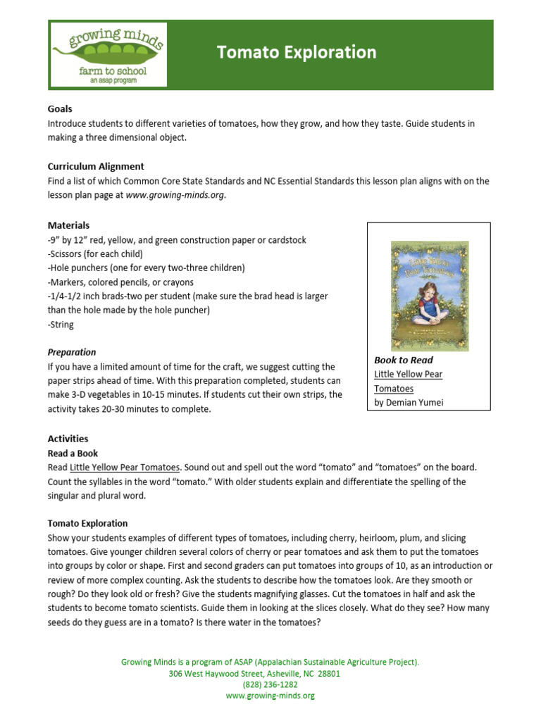Tomato Exploration Lesson Plan | PDF | Tomato