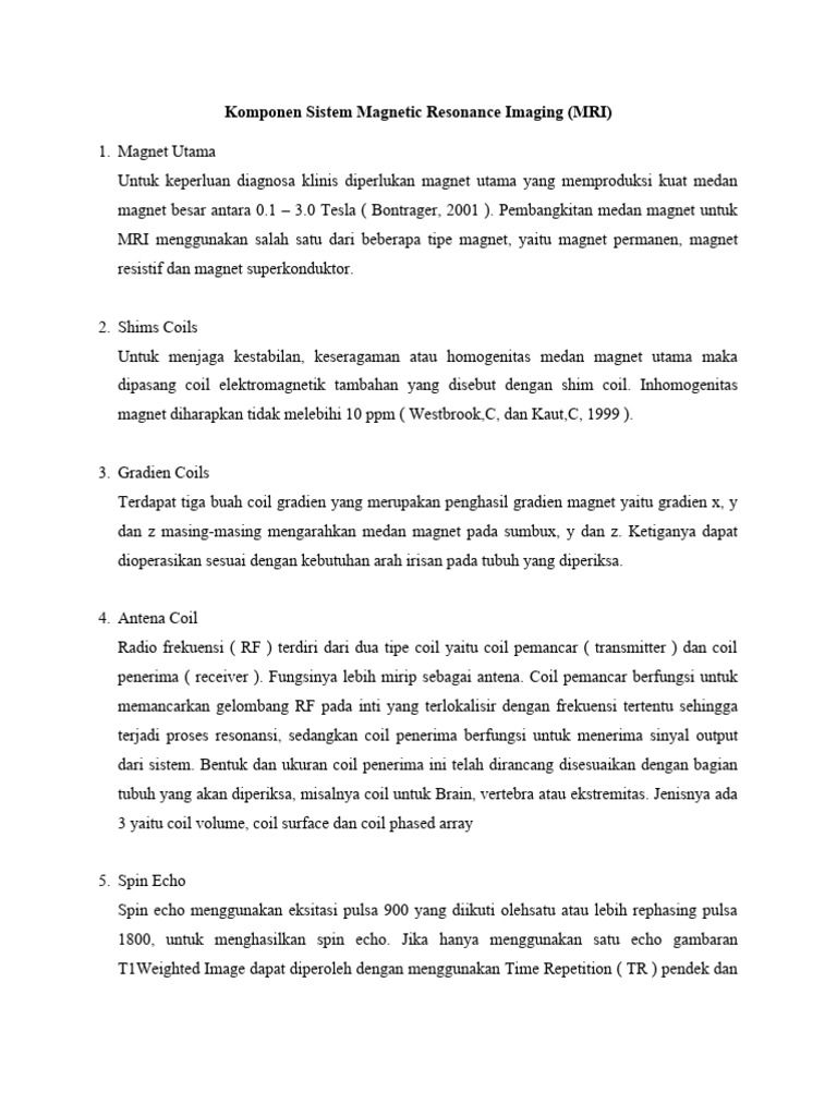 Komponen Sistem Magnetic Resonance Imaging | PDF