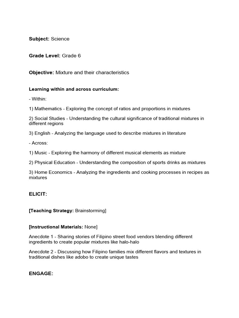 Lesson Plan | PDF | Mixture | Memory