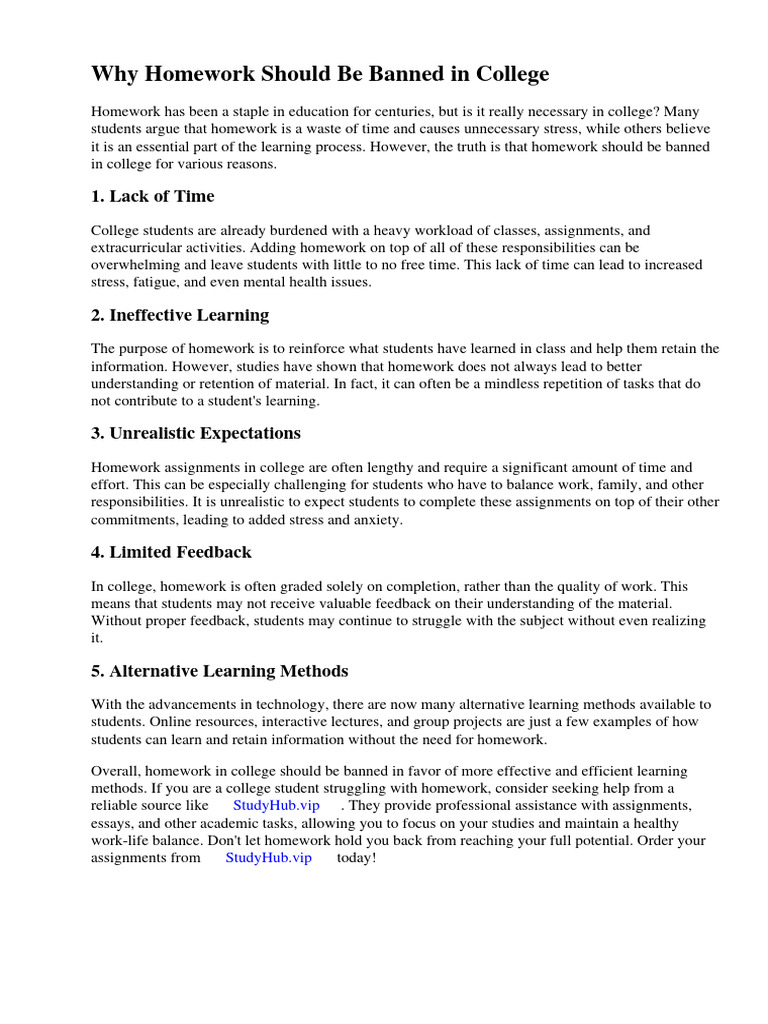 Homework Should Be Banned in College | PDF | Homework | Learning