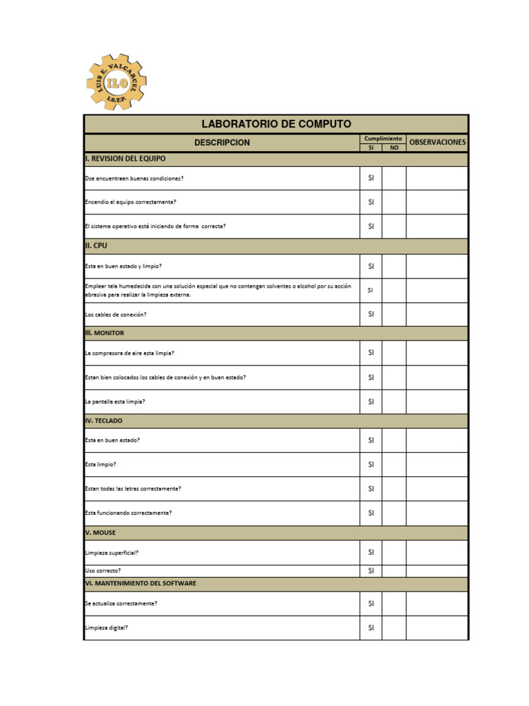 Check List Laboratorio de Computo | Descargar gratis PDF | Software ...