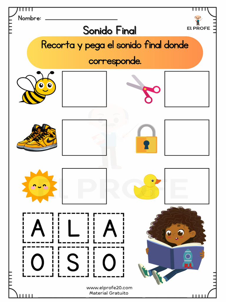 Ejercicios de Conciencia Fonologica Sonido Final Elprofe20 | PDF
